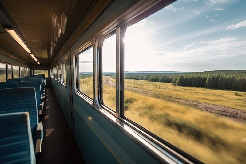 Passenger Train, with View of the Endless Horizon and Peaceful Scenery ...