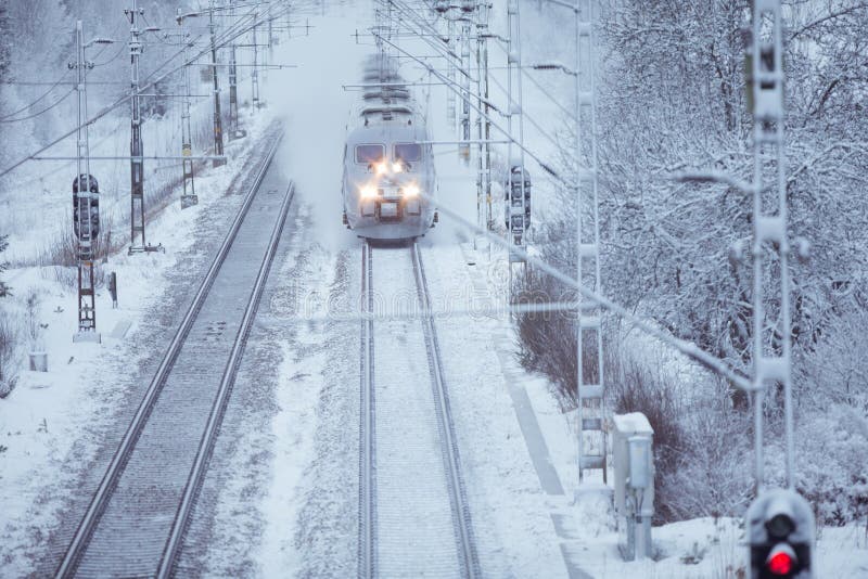 Passenger train in winter stock image. Image of natural - 83126743