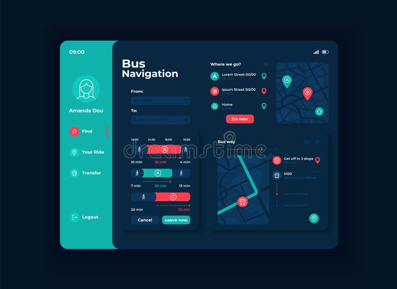 Passenger Transport Navigation Tablet Interface Vector Template Stock ...