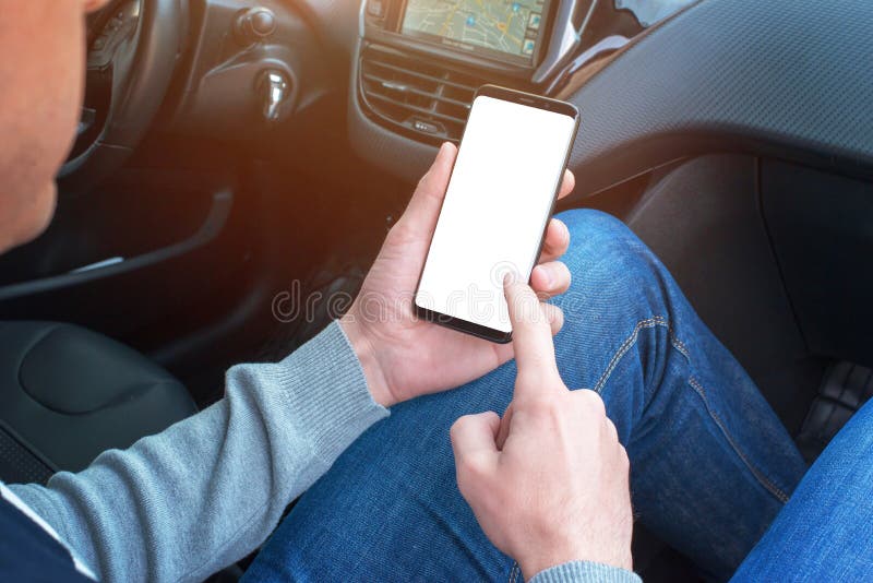 Passenger Use Mobile Phone with Isolated Display for Mockup Stock Image ...