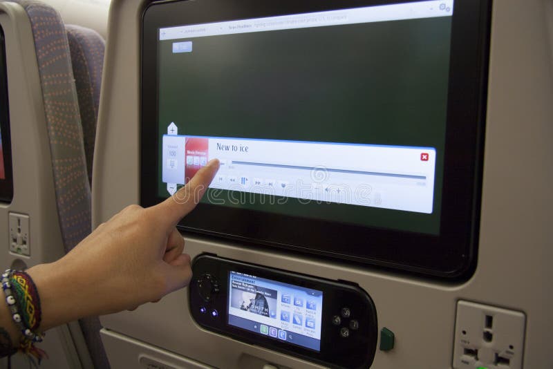Screen in an aeroplane stock image. Image of grey, entertainment - 5546903