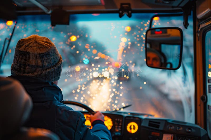 Passenger View Inside a Bus on a Rain-soaked Night Stock Image - Image ...