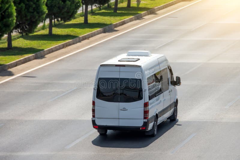Passenger White Minibus Accelerating Ride on Highway Stock Photo ...