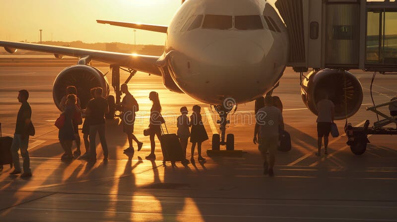 Passengers and Airplanes in Airport, Airplane Transportation Stock ...