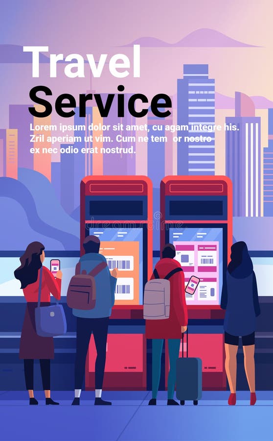 Passengers in Arrival Waiting Room Self Check in at Automatic Machine ...