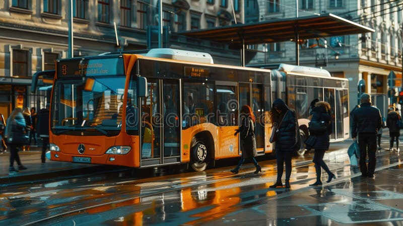 Passengers Boarding a City Bus Stock Illustration - Illustration of ...