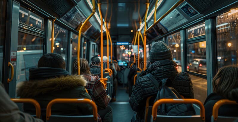 Passengers in a Bus Inside stock image. Image of escalator - 358782395
