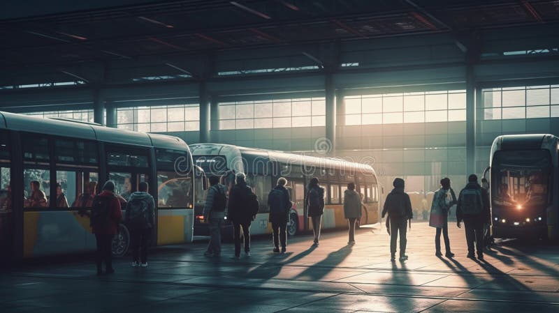 Passengers at the Bus Station. Generative Ai Stock Illustration ...