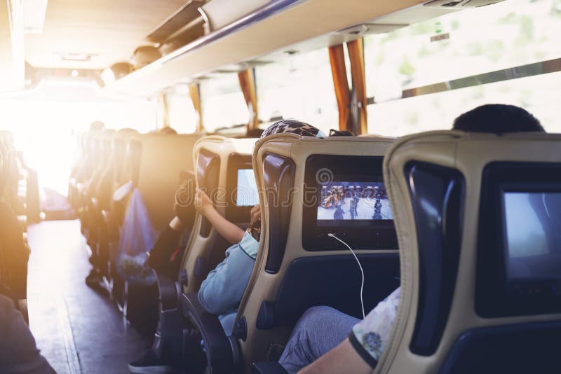 The Passengers in the Bus Which are Tourists and Guide Stock Image ...