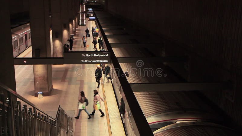 Los Angeles Metro Train Pulls into Subway Station Stock Footage - Video ...