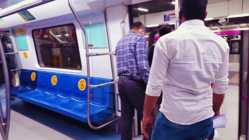 Passengers Getting Off from Metro Train at Station from Flat Angle ...