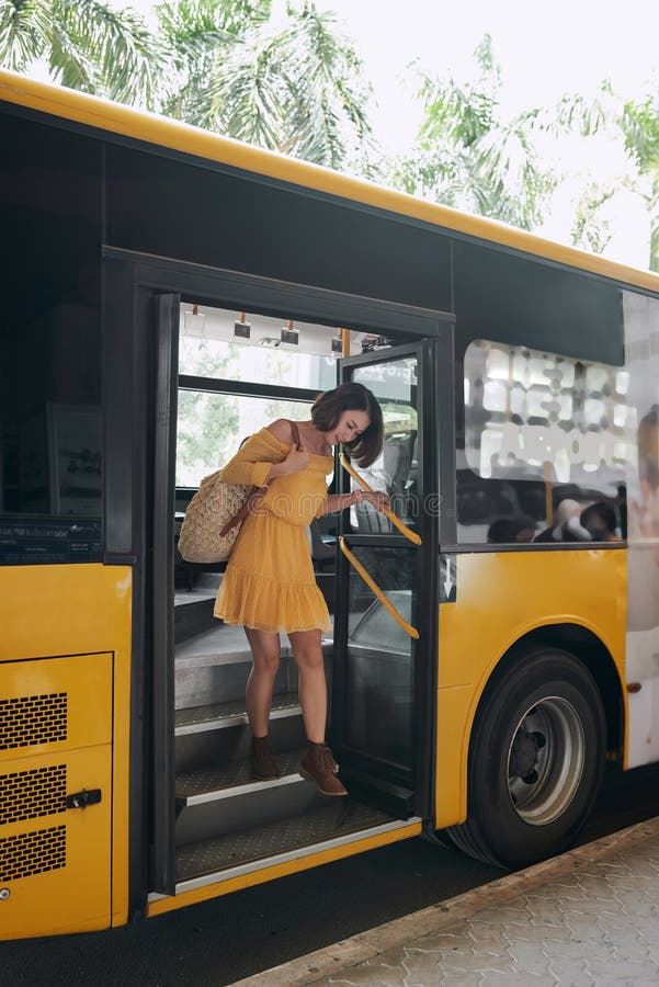 Passengers Leave The City Bus Stock Image - Image of journey, female ...