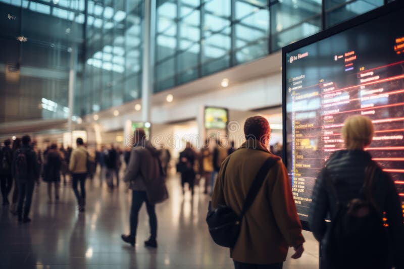 Passengers at Modern Airport Terminal, Checking Departure Information ...