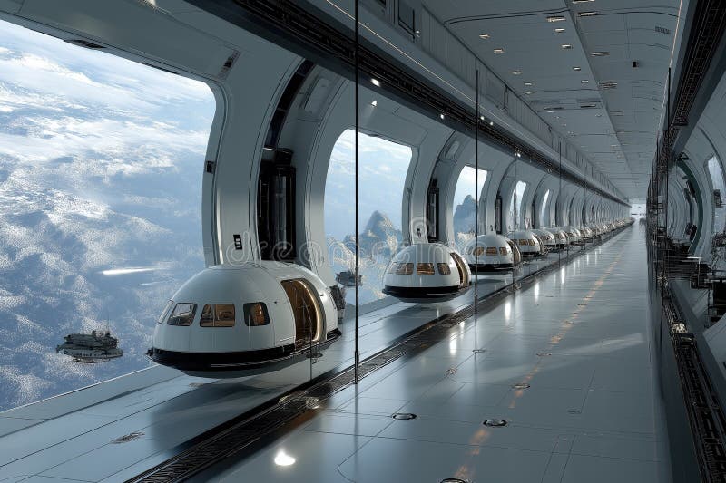 Orbital Space Elevator Terminal Buzzes with Futuristic Pods Above ...