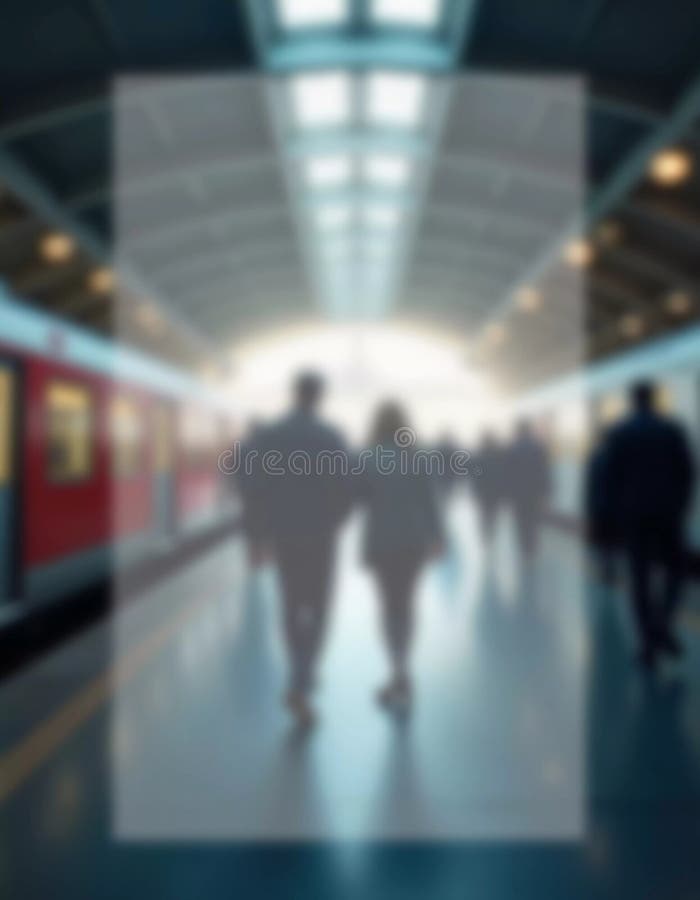 Passengers Move through a Spacious Train Station, Surrounded by a ...