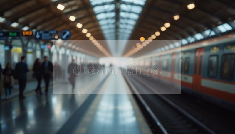 Passengers Move through a Spacious Train Station, Surrounded by a ...