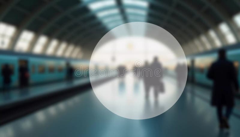 Passengers Move through a Spacious Train Station, Surrounded by a ...
