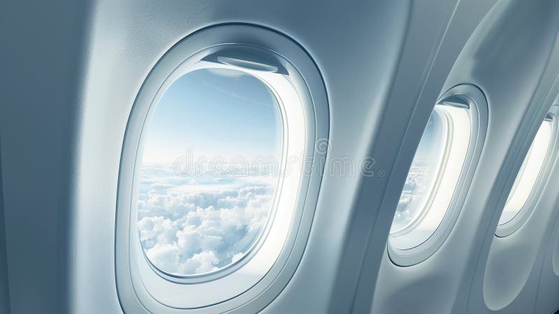 Passengers Observe Clouds through Airplane Windows As the Flight Climbs ...