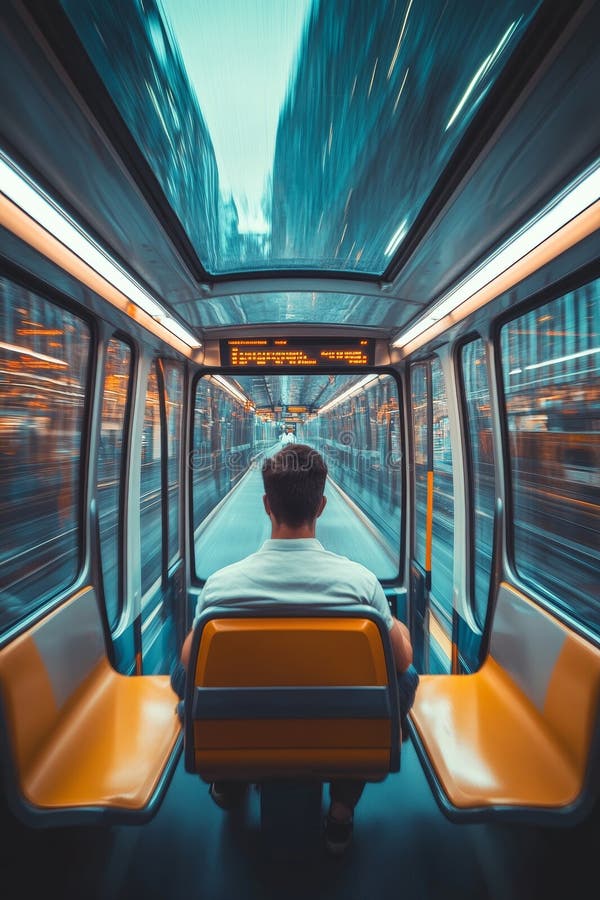 Passengers Perspective of Empty Modern Subway Car, Urban Commuter with ...