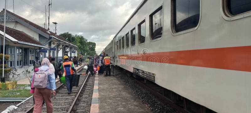 Passengers are Ready To Get into a Train in Blitar East Java Indonesia ...