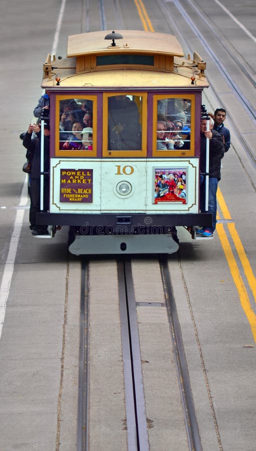Passengers Riding on Cable Car on Steep Hill in San Francisco, C ...