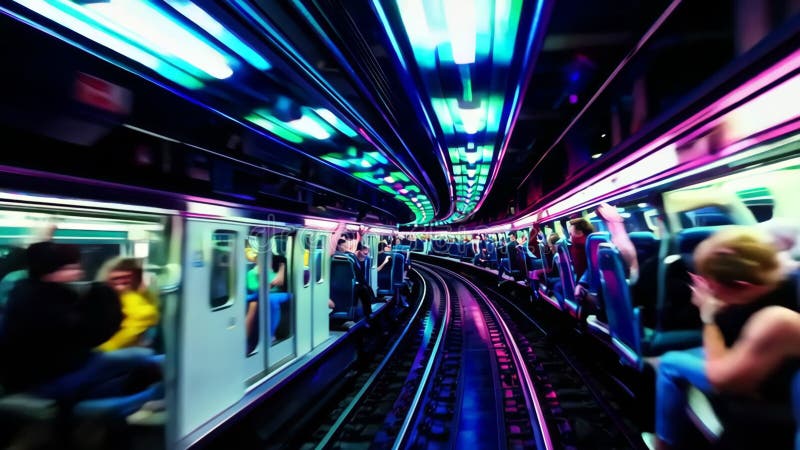 Subway Train Moving through Tunnel with Passengers Stock Video - Video ...