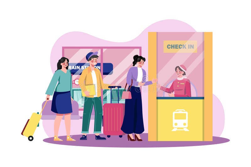Passengers Stand in Line To Check in at the Train Station Stock Vector ...
