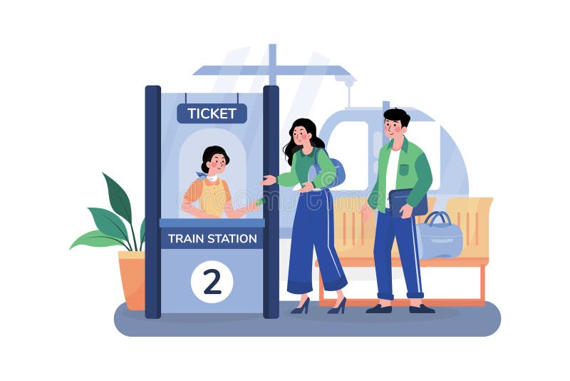 Passengers Stand in Line To Check in at the Train Station Stock Vector ...