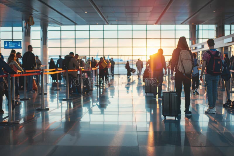 Passengers Standing at Airport Boarding Gate Stock Image - Image of ...