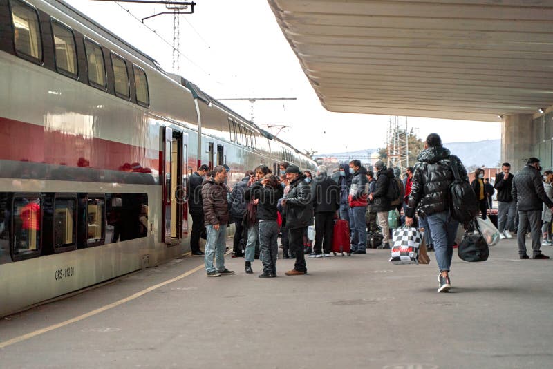 Passengers at the Station in the Queue To Board the Train before ...