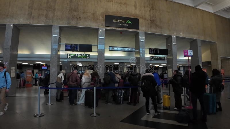 Passengers at the Terminal 1 at Sofia Vasil Levski International Airport (SOF) in Sofia ...