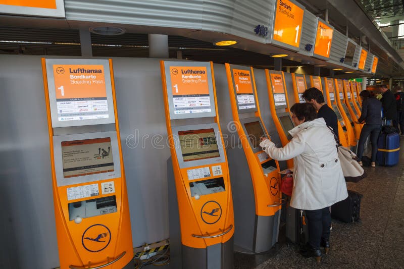 Passengers Using the Check-in Machines of Lufthansa Inside Frankfurt ...