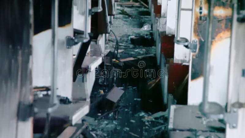 Passengers Wagon of Abandoned Train after Fire Stock Footage - Video of ...