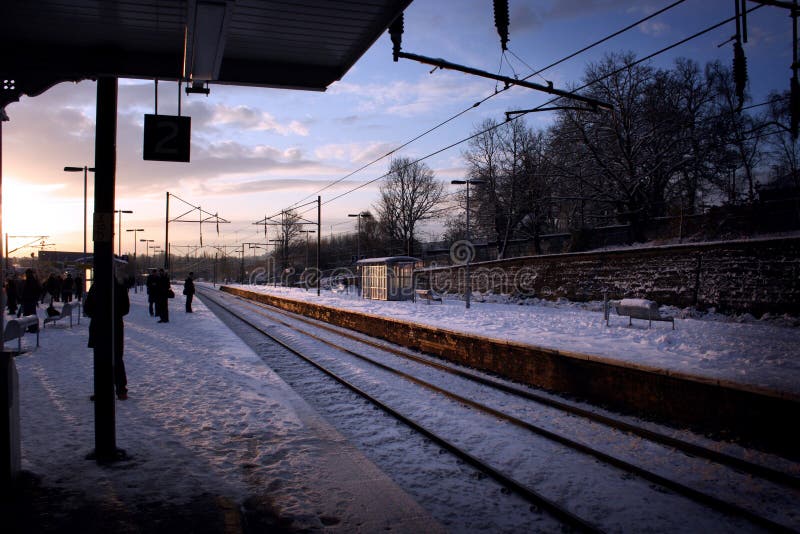 Passengers Waiting on Snow Covered Platform Stock Image - Image of rush ...