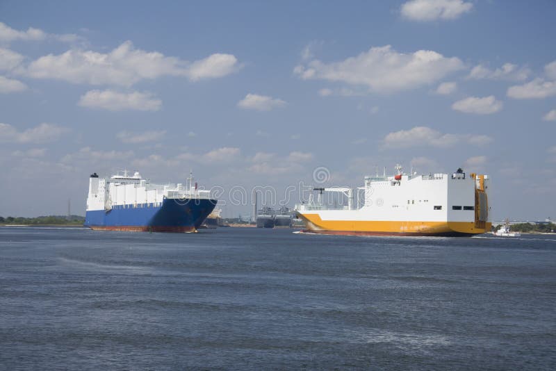 Two Ships Passing Each Other On The Sea Stock Photo - Image of panorama ...