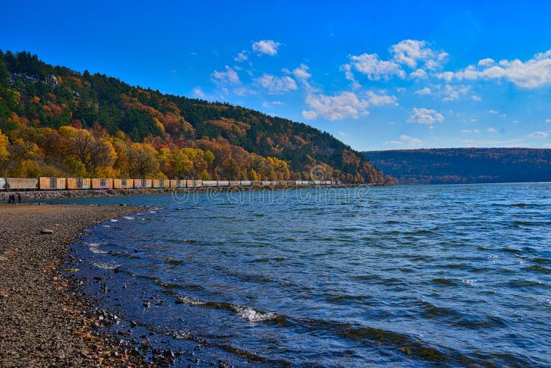 A Passing Freight Train during Fall at North Shore Devils Lake State ...