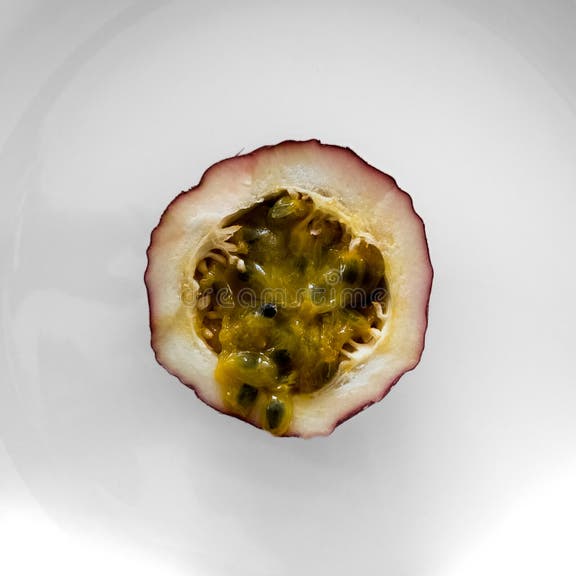 Passion Fruit Fresh Sliced Open Cross Section with Seeds and Pulp Stock ...