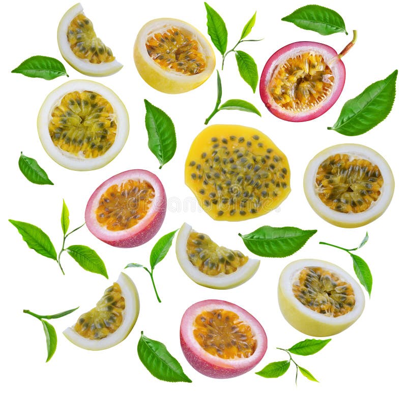 Passion Fruit and Green Tea Leaf Isolated on White Stock Image - Image ...