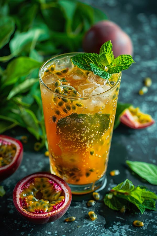 Passion Fruit Infusion Drink with Mint Garnish for Fresh Summer Delight ...