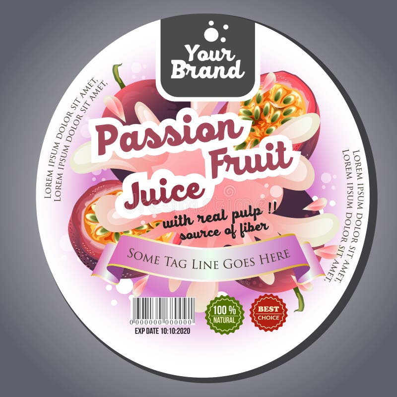 Passion Fruit Juice Label Sticker Stock Vector - Illustration of sweet ...