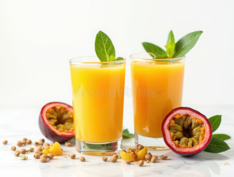 Passion Fruit Juice, a Scattering of Passion Fruit and Bubble Tea, a ...