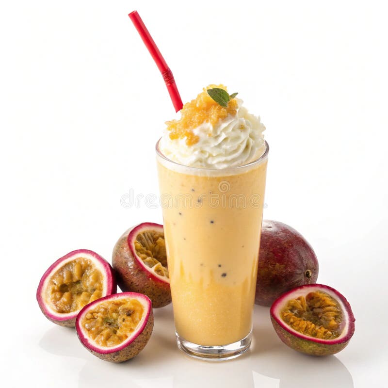Passion Fruit Milkshake Isolated on White Background Stock Illustration ...