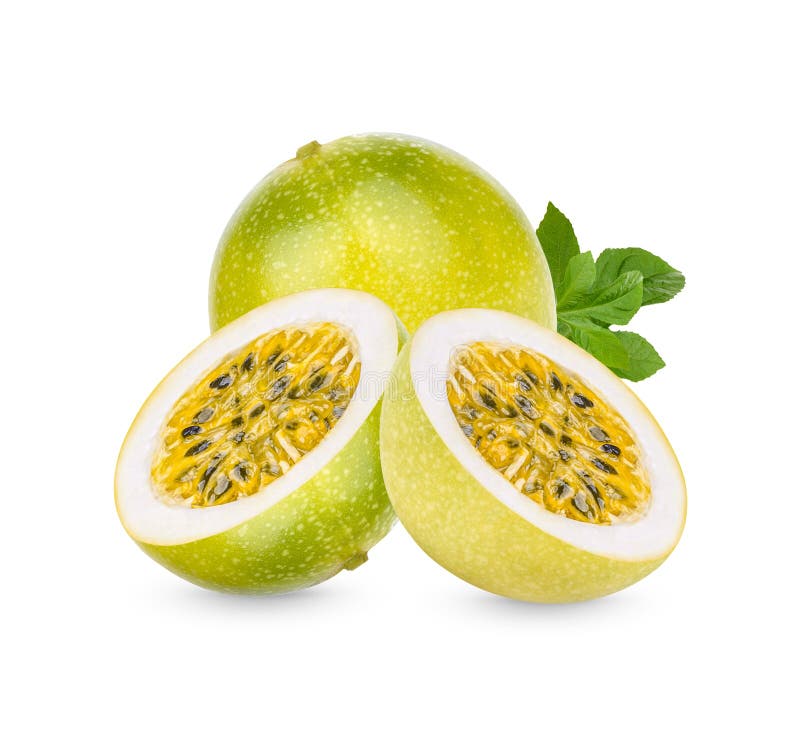 Passion Fruit; Passiflora Edulis with Leaves Isolated on White ...