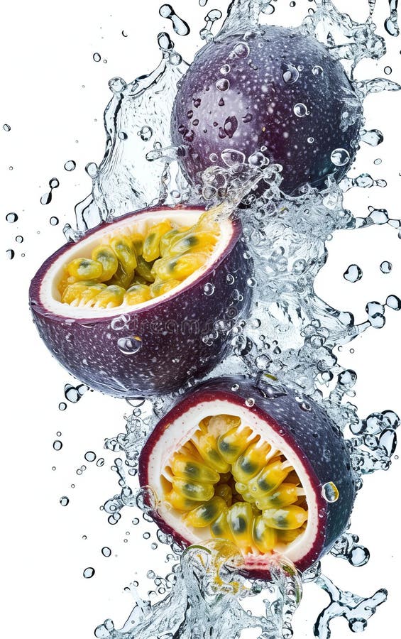 Passion Fruit with Water Splash Isolated on White Background. Clipping ...