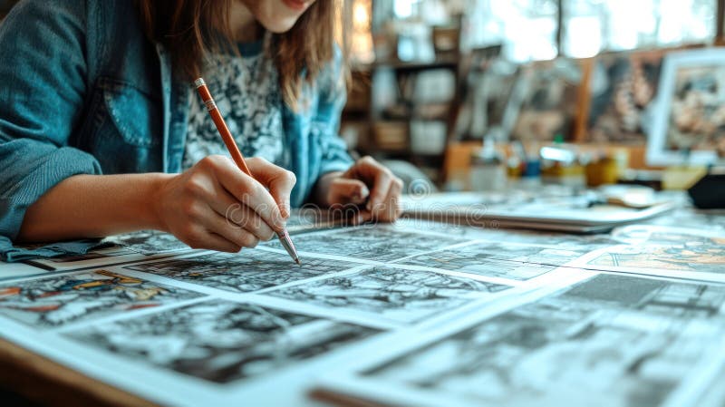 Passionate Comic Book Artist Creating Engaging Panels: Hands Drawing ...