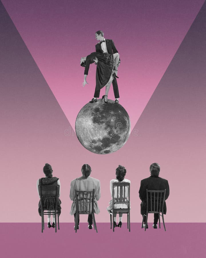 Passionate Dance on the Moon. Couple Elegantly Performing Atop Lunar ...