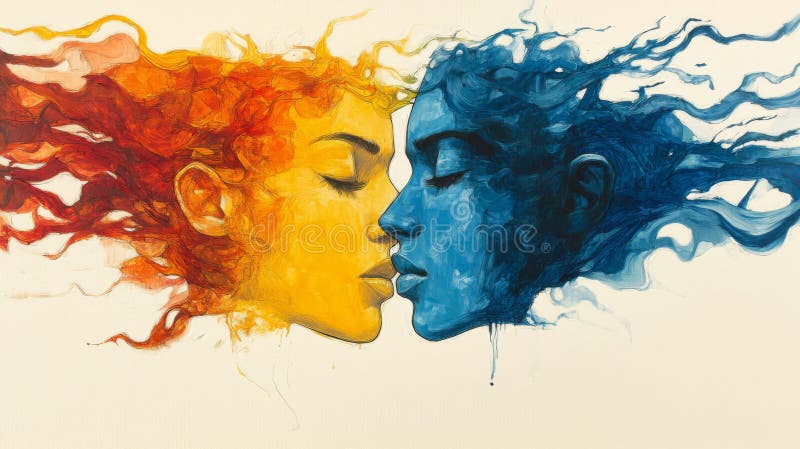 Passionate Embrace: a Watercolor Painting of Two Faces in Dynamic ...