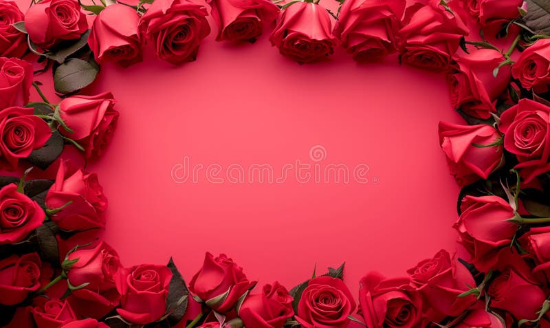 Passionate Frame: Red Roses on Red Background, Offering Creative Space ...