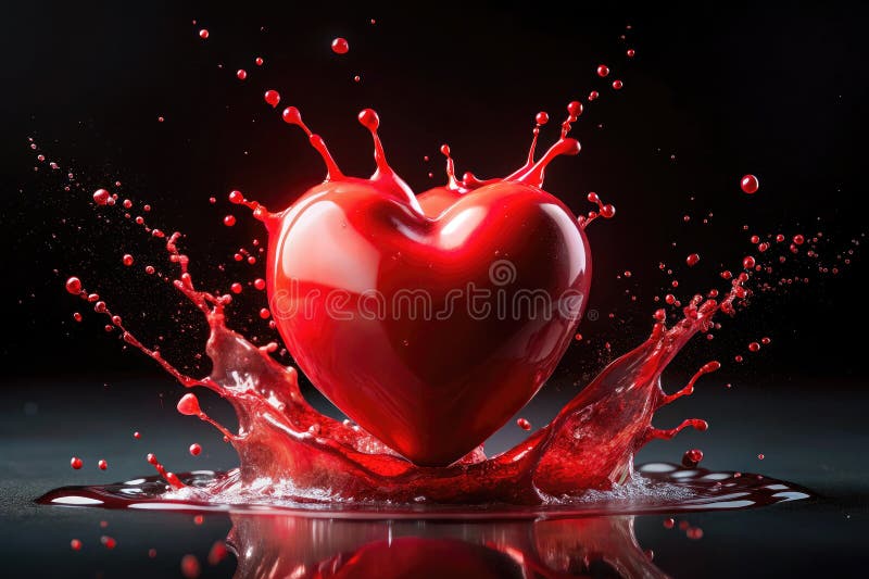 A Passionate Splash of Red Volumetric Heart in a Dramatic Liquid Paint ...