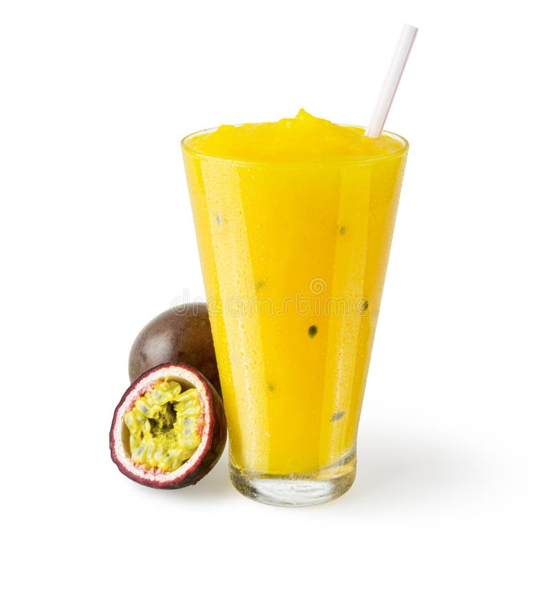 Passionfruit Smoothie on White Background Stock Photo - Image of straw ...